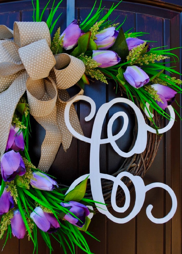 Purple Tulip Monogram Letter Wreathspring Flowersmonogram - Etsy