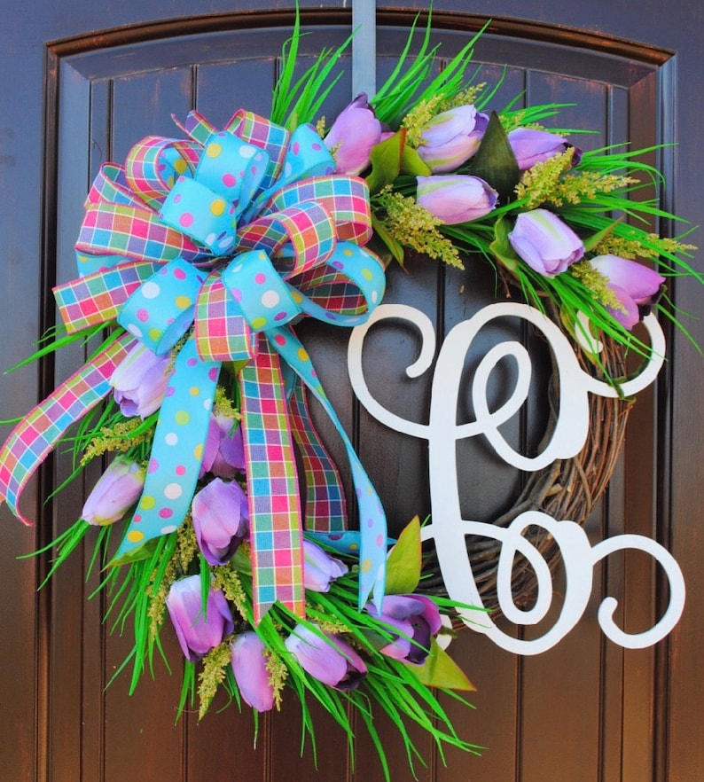 Purple Tulip Monogram Letter WreathSpring FlowersMonogram | Etsy