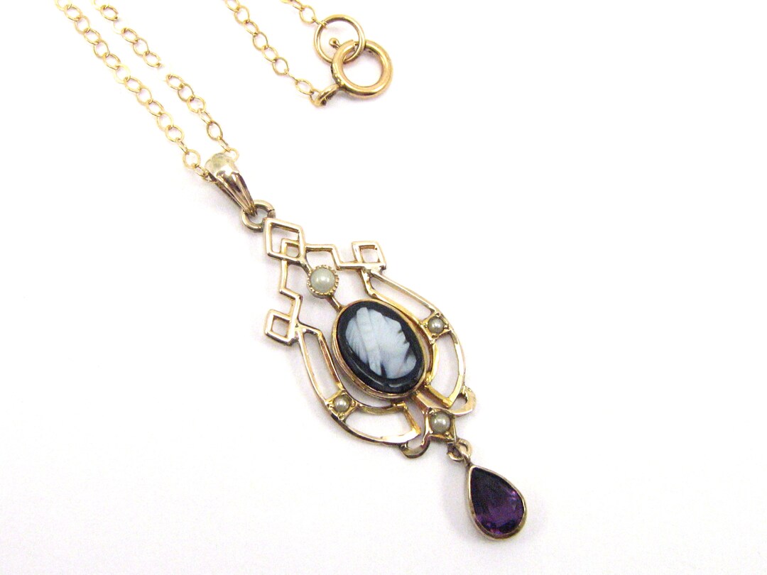 Antique Victorian 10K Cameo Lavalier Necklace/pendant/victorian ...