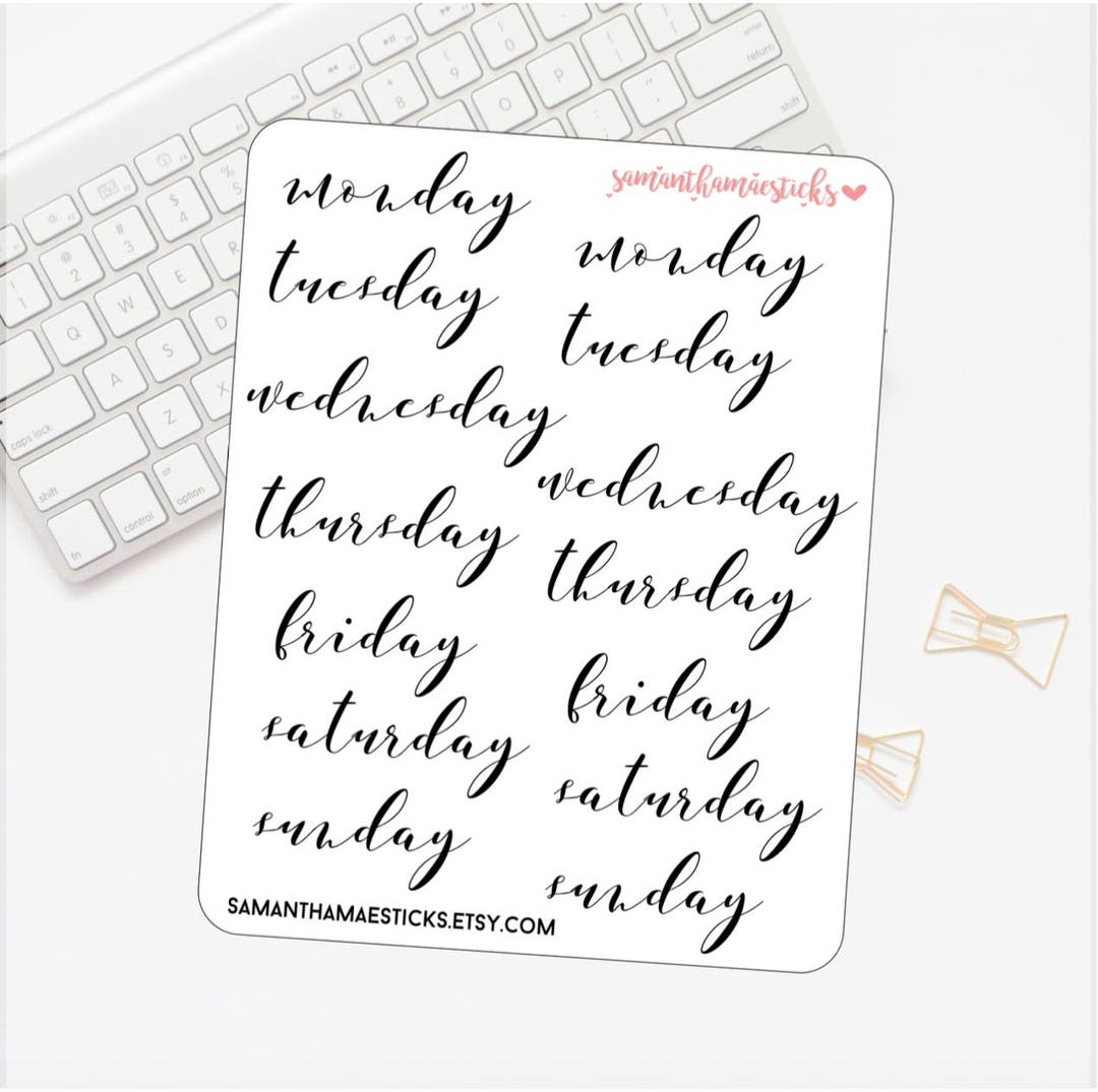Days of the Week Lettering for Use With Erin Condren - Etsy