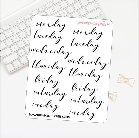 Days of the Week Lettering for Use With Erin Condren | Etsy