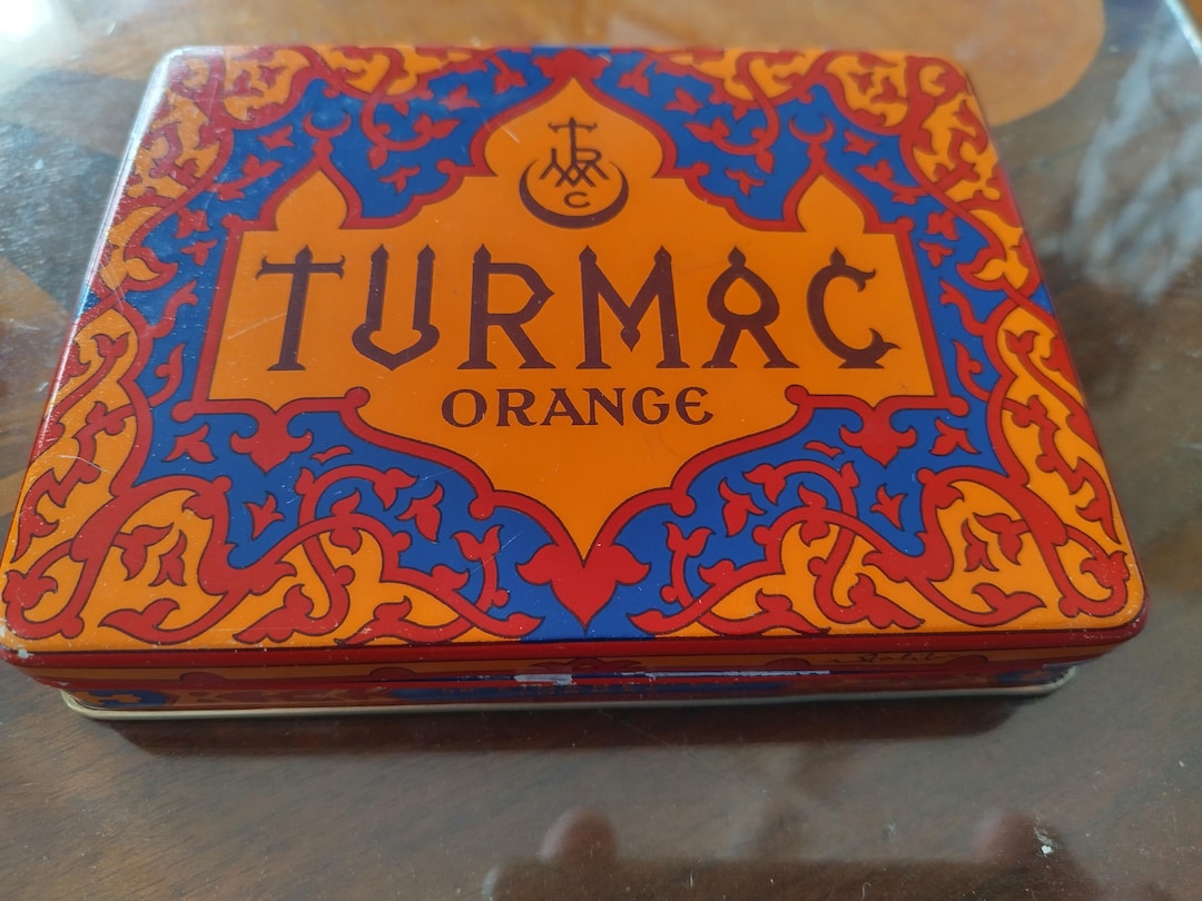 Vintage Turmac Orange Macedonian Tobacco 50 Cigarette Tin Tobacciana ...