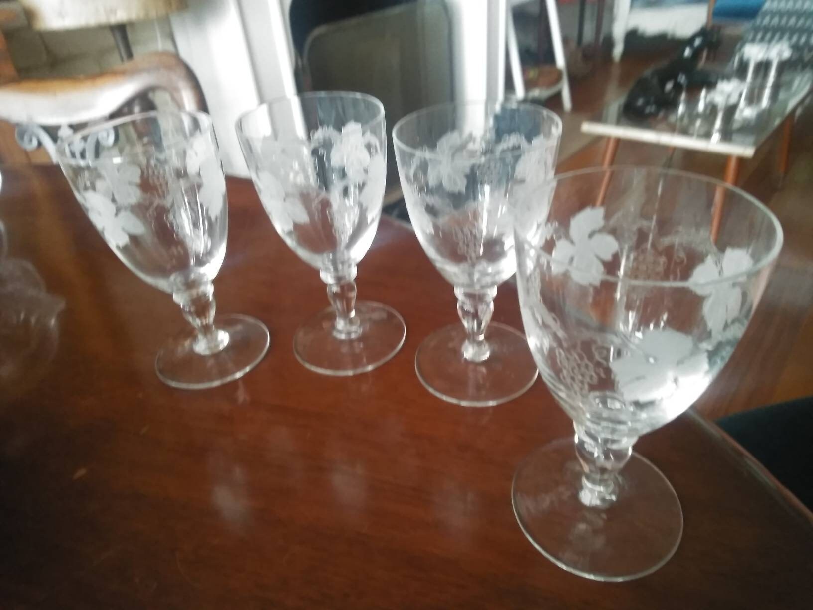 4 Crystal Sherry Glasses Etched Grapevine Pattern Approx 4 | Etsy Australia