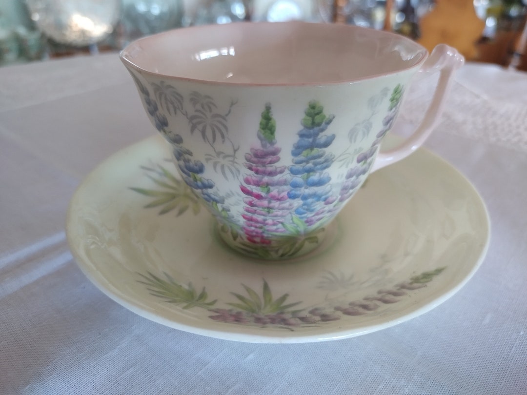 Vintage Lupin Floral Tea Cup & Saucer Duo Old Royal Floral Pink Blue ...