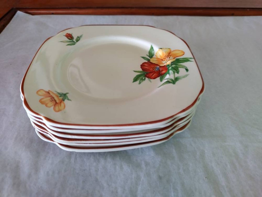 6 Vintage English Deco Small Side Plates Empire Ware Ivory Glaze ...