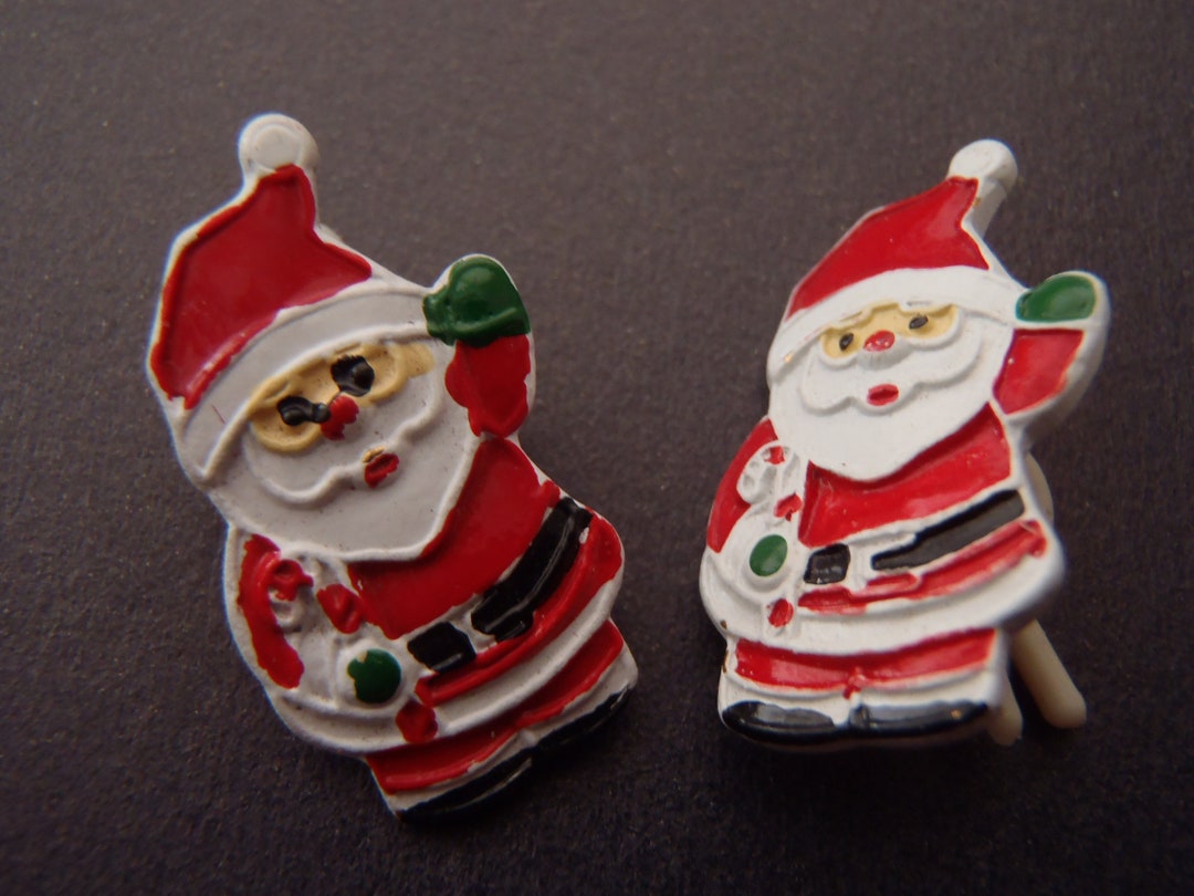 2 Santa Clause Buttons Gold Tone Metal With Red White Green Santa ...