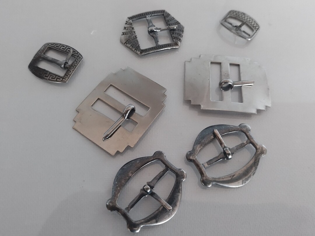 7 Vintage Small Decorative Period Metal Belt Buckles Silver Tone 1940 ...