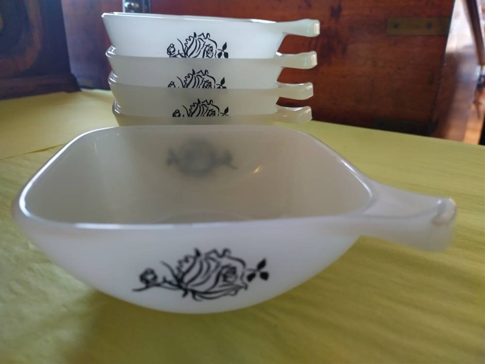 5 Retro 70s Pyrex Black Rose Ramekins stylish black pattern on | Etsy