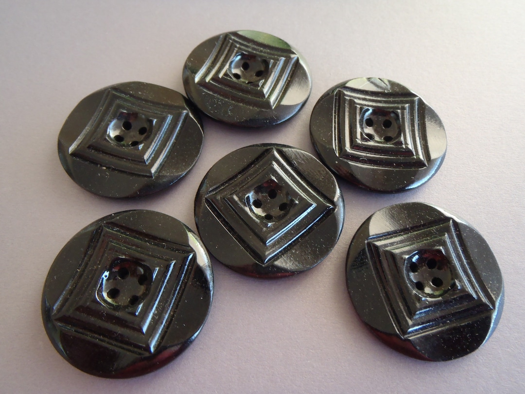 6 XL Vintage Black Coat Buttons Thick Geomertic Carved Plastic - Etsy