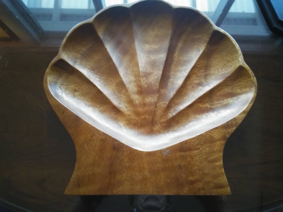 Vintage Exotic Timber Scallop Shaped Tray Studio Piece Hand Carved 10x ...