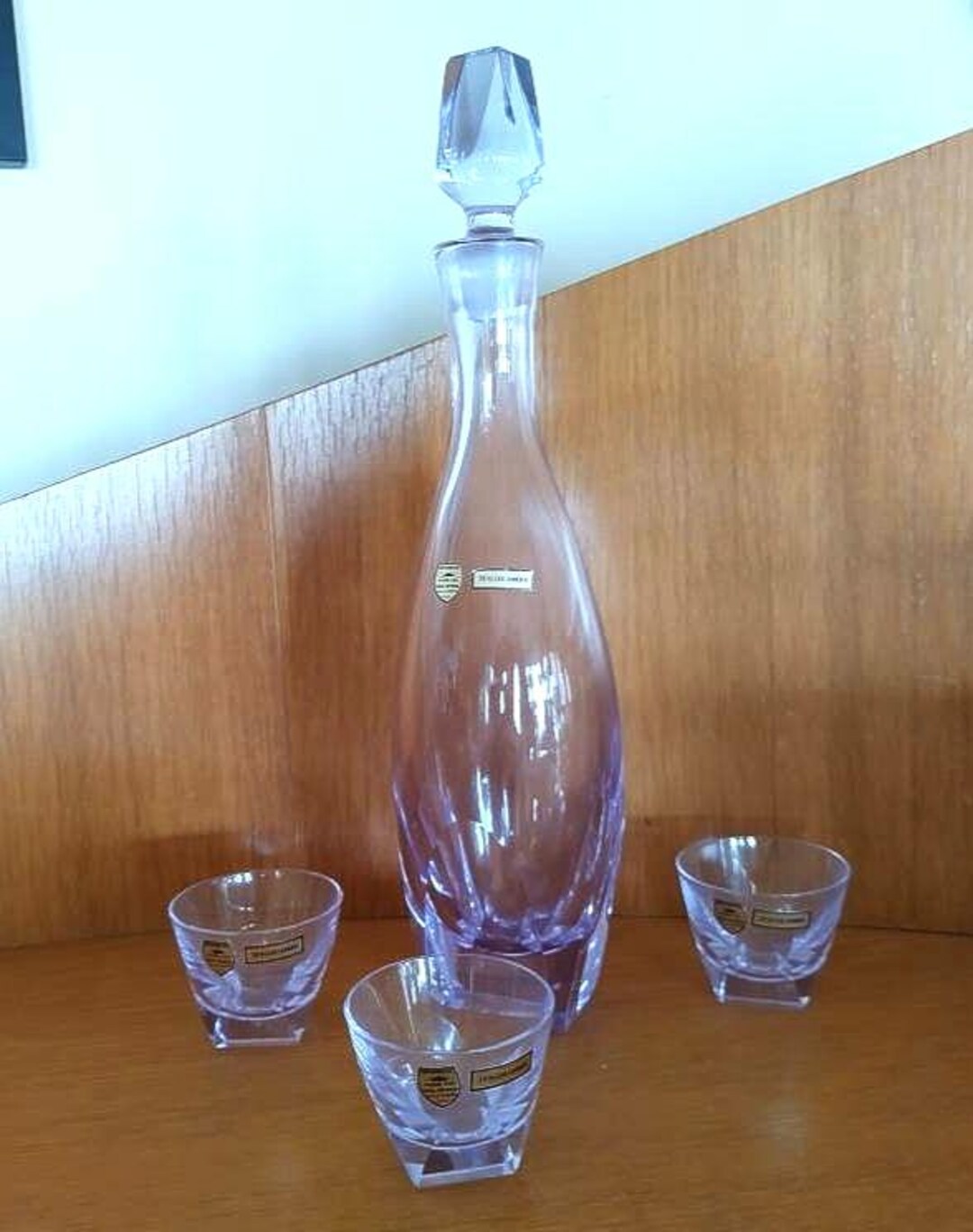 Vintage 1970s Decanter Set Tall Hand Cut Hoya Crystal Amethyst Color ...
