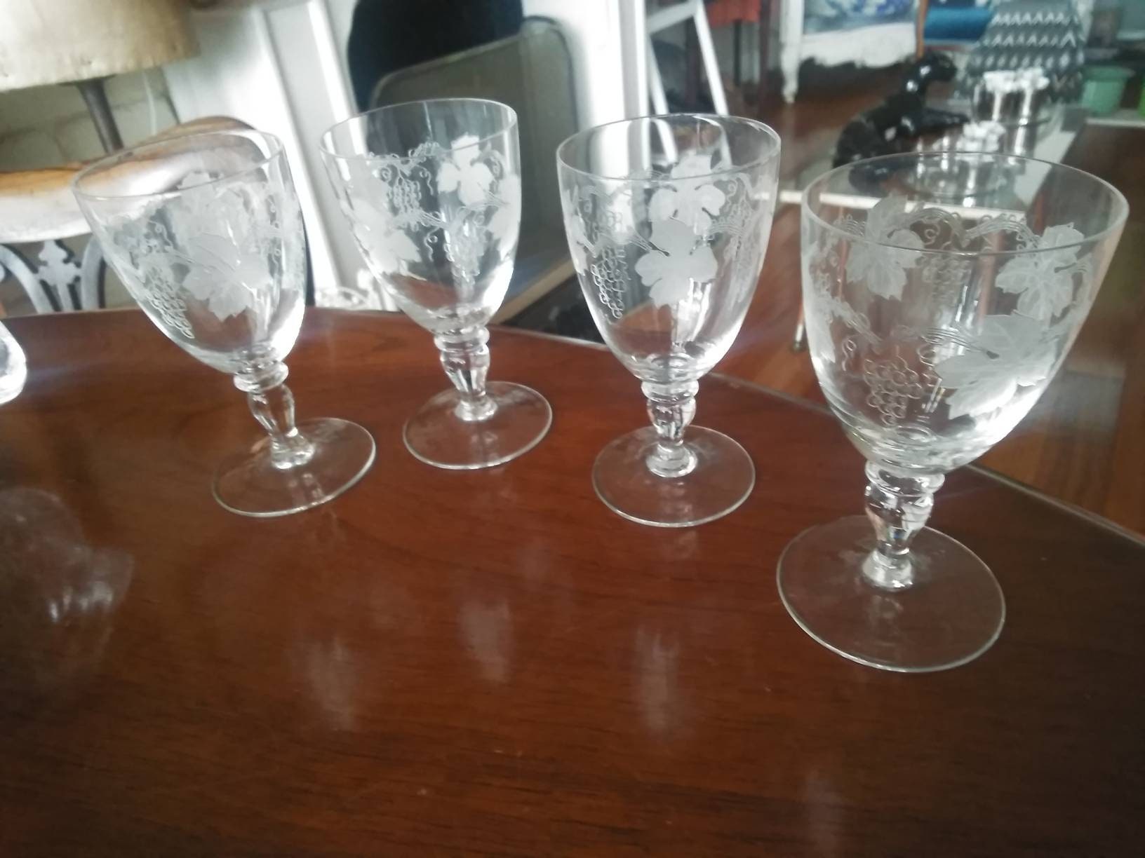 4 Crystal Sherry Glasses Etched Grapevine Pattern Approx 4 | Etsy Australia