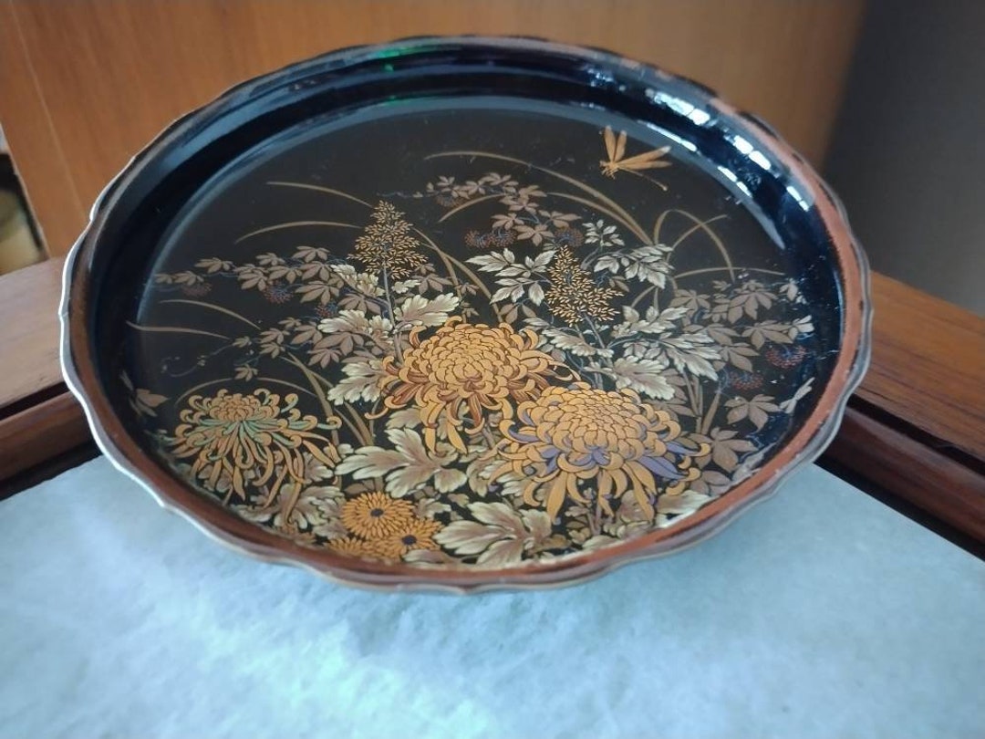 Shibata Tenmoku-kiku Plate Striking Black and Gold Hand Painted ...