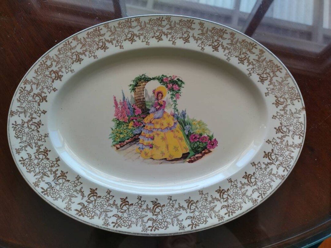 Vintage Crinoline Lady Royal Falcon Ware 12 Inch Oval Platter 1930s ...