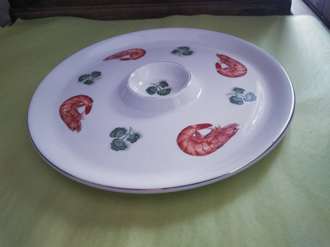 Kitsch Hand Painted Shrimp Prawn Plate 10 Inch Shaped 1960s Entertainer ...