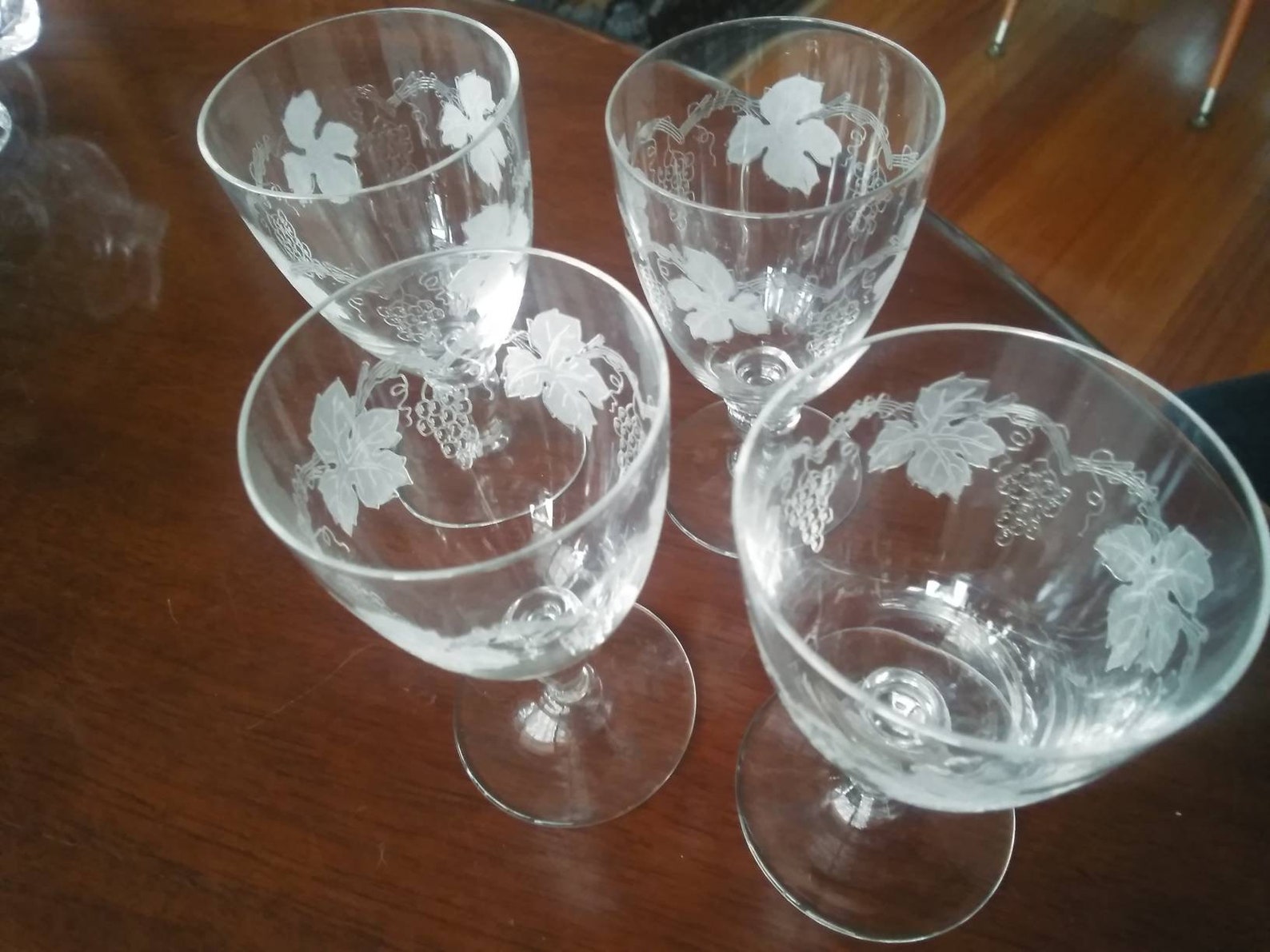 4 Crystal Sherry Glasses Etched Grapevine Pattern Approx 4 | Etsy Australia