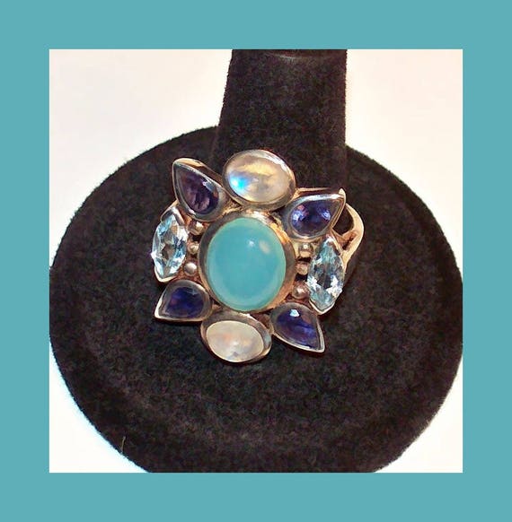 MULTI GEMSTONE RING - Size 11 – Polar Ice Baby Blue C… - Gem