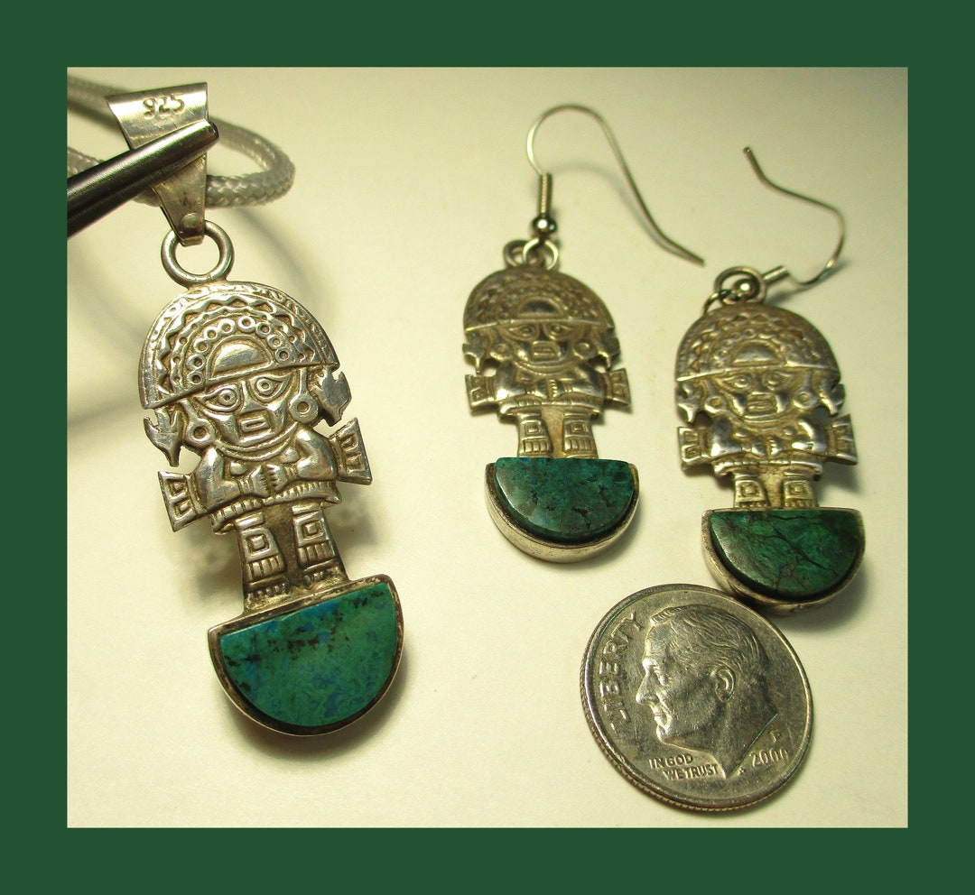 INCA DEITY PENDANT & Earring Set – Chrysocolla - Sterling Silver ...