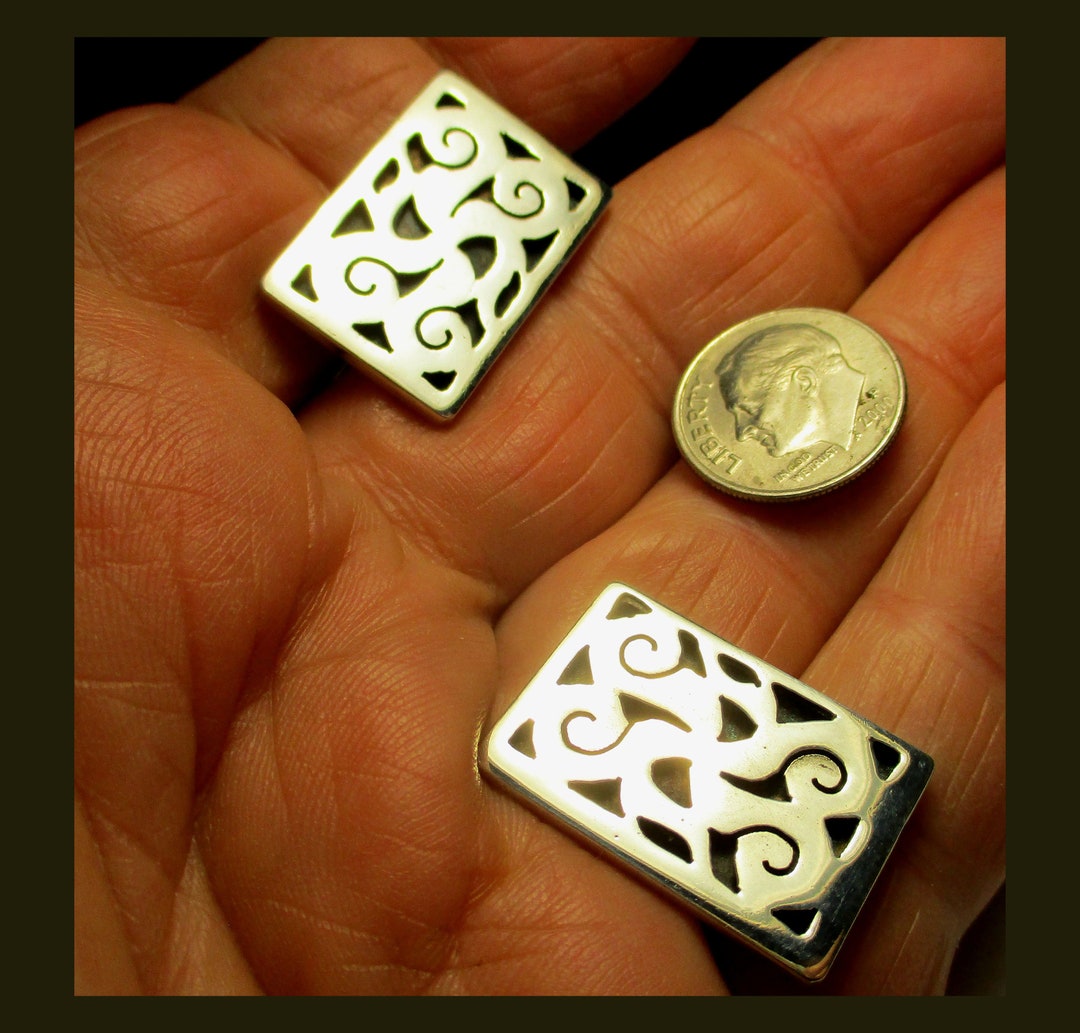ZUNI CUFF LINKS Sterling Silver Classic Overlay Design Vintage New Old ...