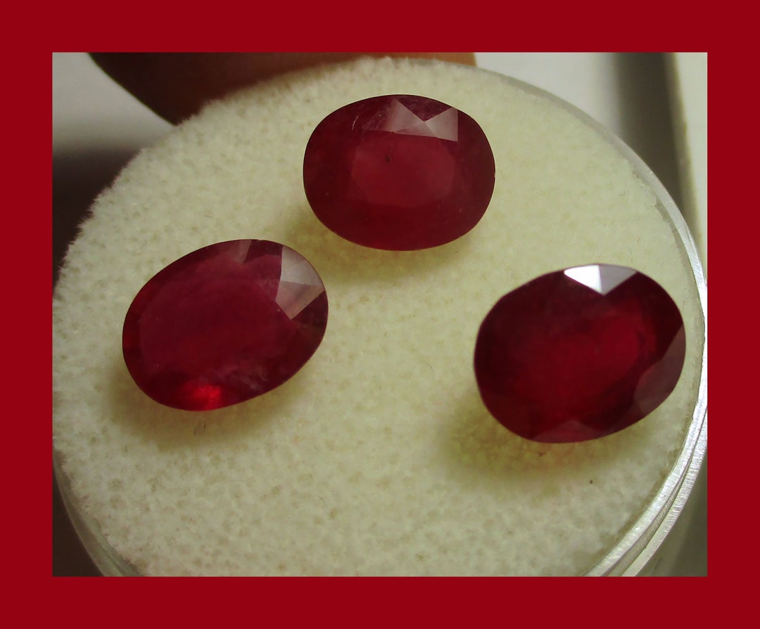 KENYAN RUBY PARCEL 3pcs 10 X 8 Mm Facetted Ovals Thai Cut Natural ...