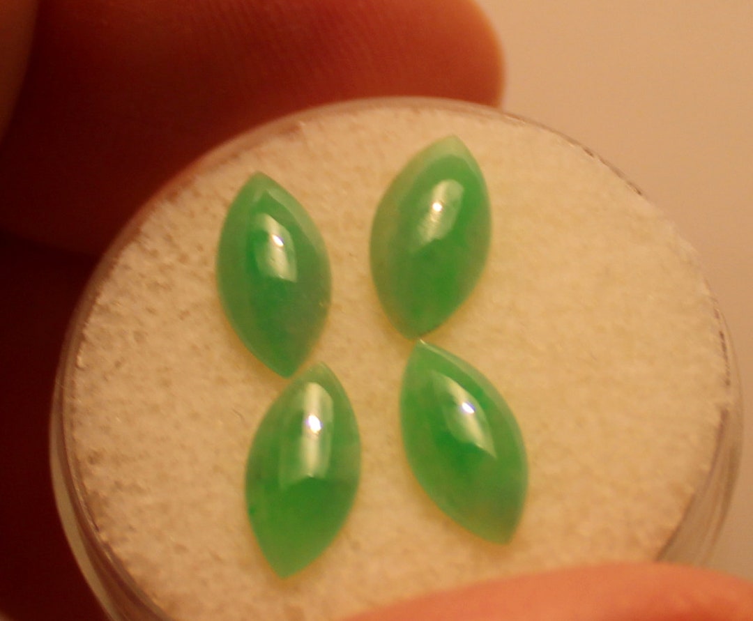 BURMA JADEITE JADE –parcel of 4 - 10 X 5 Mm Navette Cabochons - Natural ...