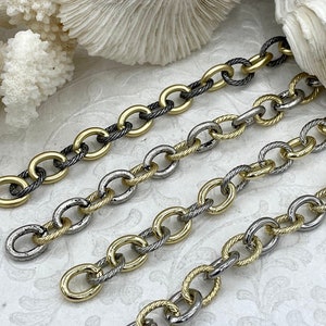 Mixed Link Mixed Metal Textured Cable Chain, Sold by the Foot. 13mm X ...