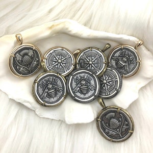Ancient Greek Reproduction Bee Coin Pendant, Compass Coin, Thistle Coin ...
