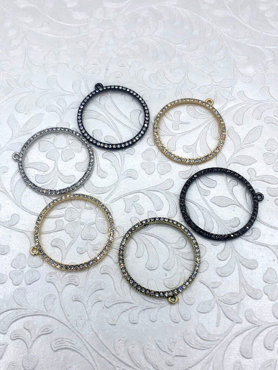 Large Round Hoop Crystal Charm Pendants, Rhinestone Pave Hoop 35mm X 2 ...