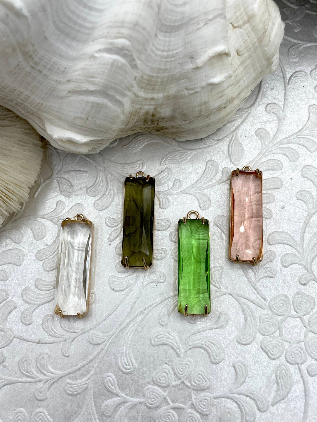 Gold Bezel Rectangle Crystal Pendants Rectangle Gold Trimmed - Etsy