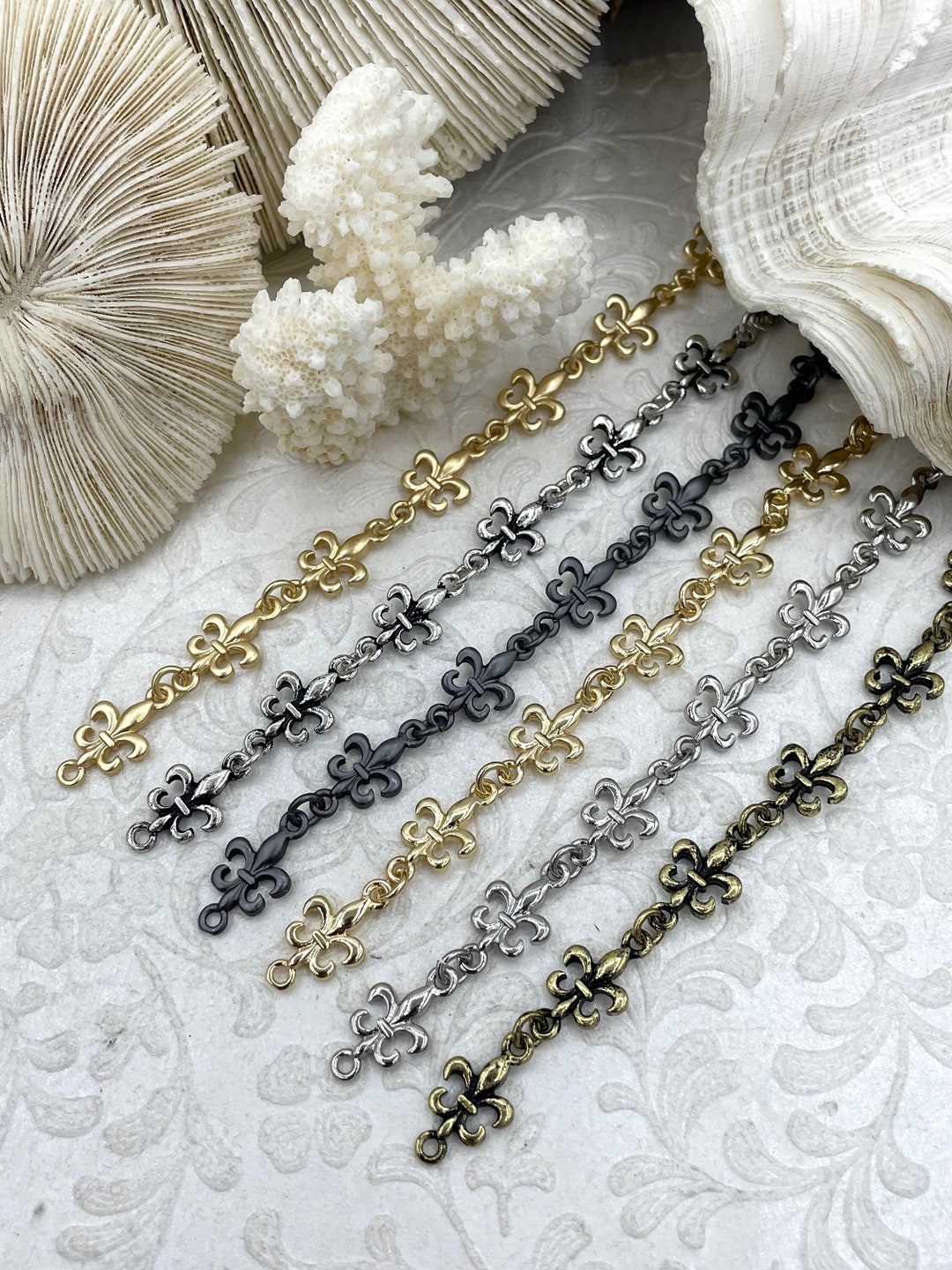 Fleur De Lis Cable Chain, Sold by the Foot, 6 Finishes Available, 13mm Fleur De Lis ...