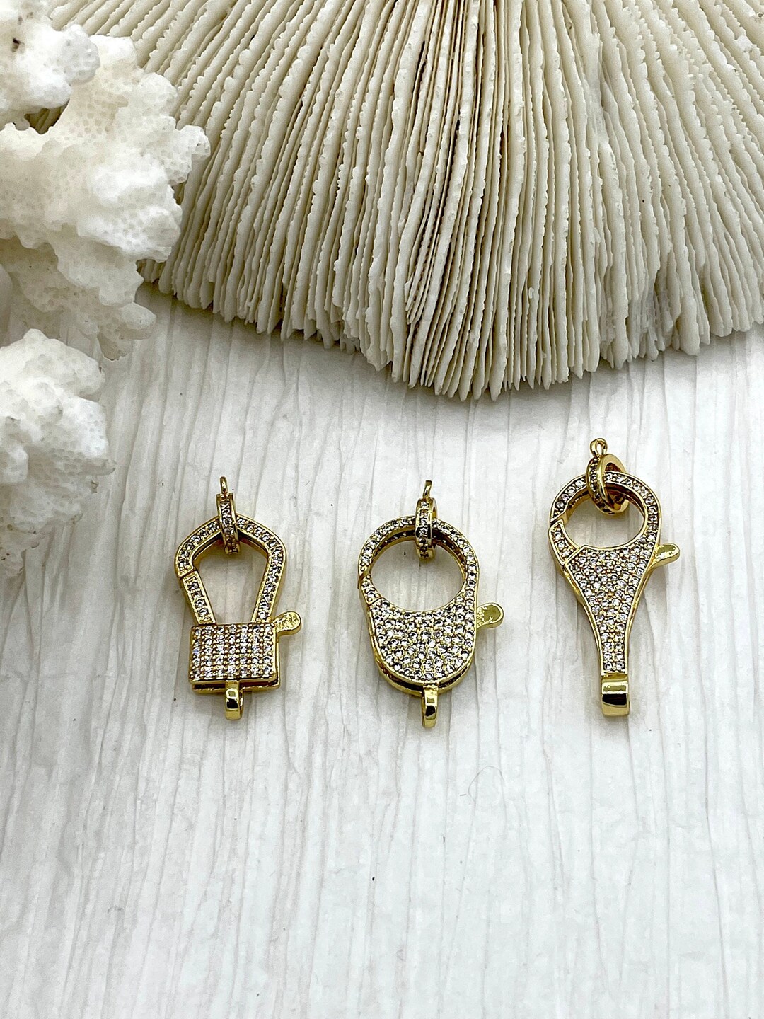 Clear Micro Pave CZ Lobster Claw Clasps Shiny Gold With Clear CZ. LG ...