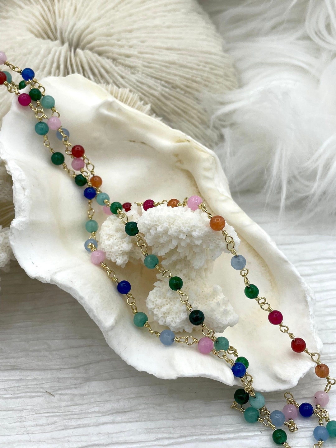 Colorful Agate Stone Beaded Rosary Chains Beaded Chains 3 - Etsy