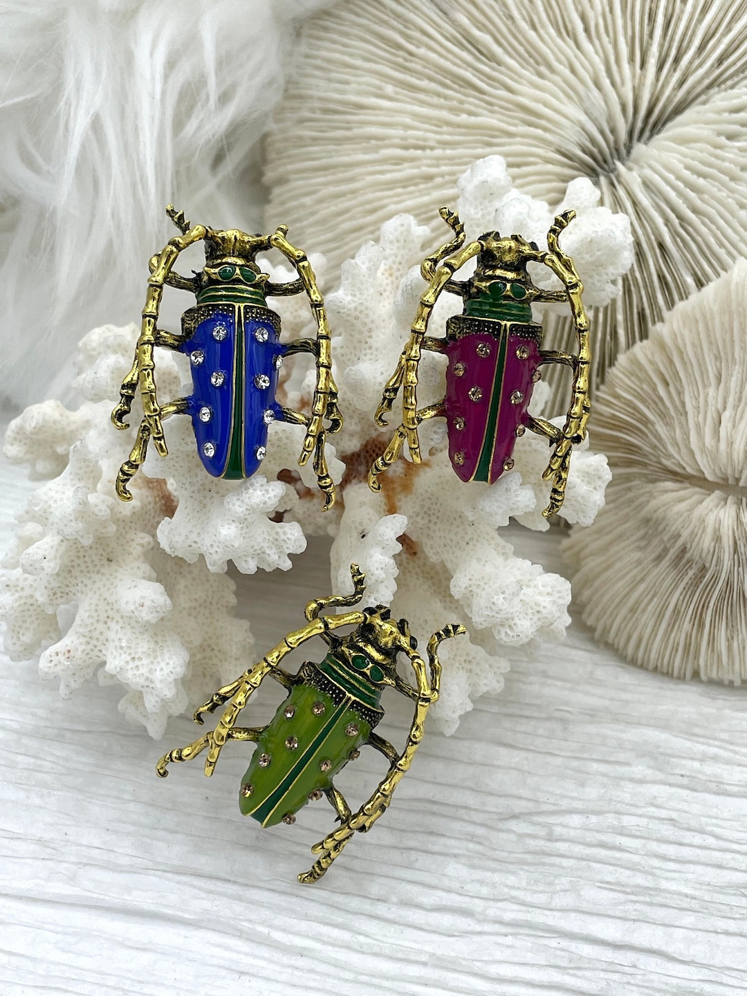Beetle Charm/pendant, Enamel Rhinestone Pendant, Gold 46mm Pendants ...