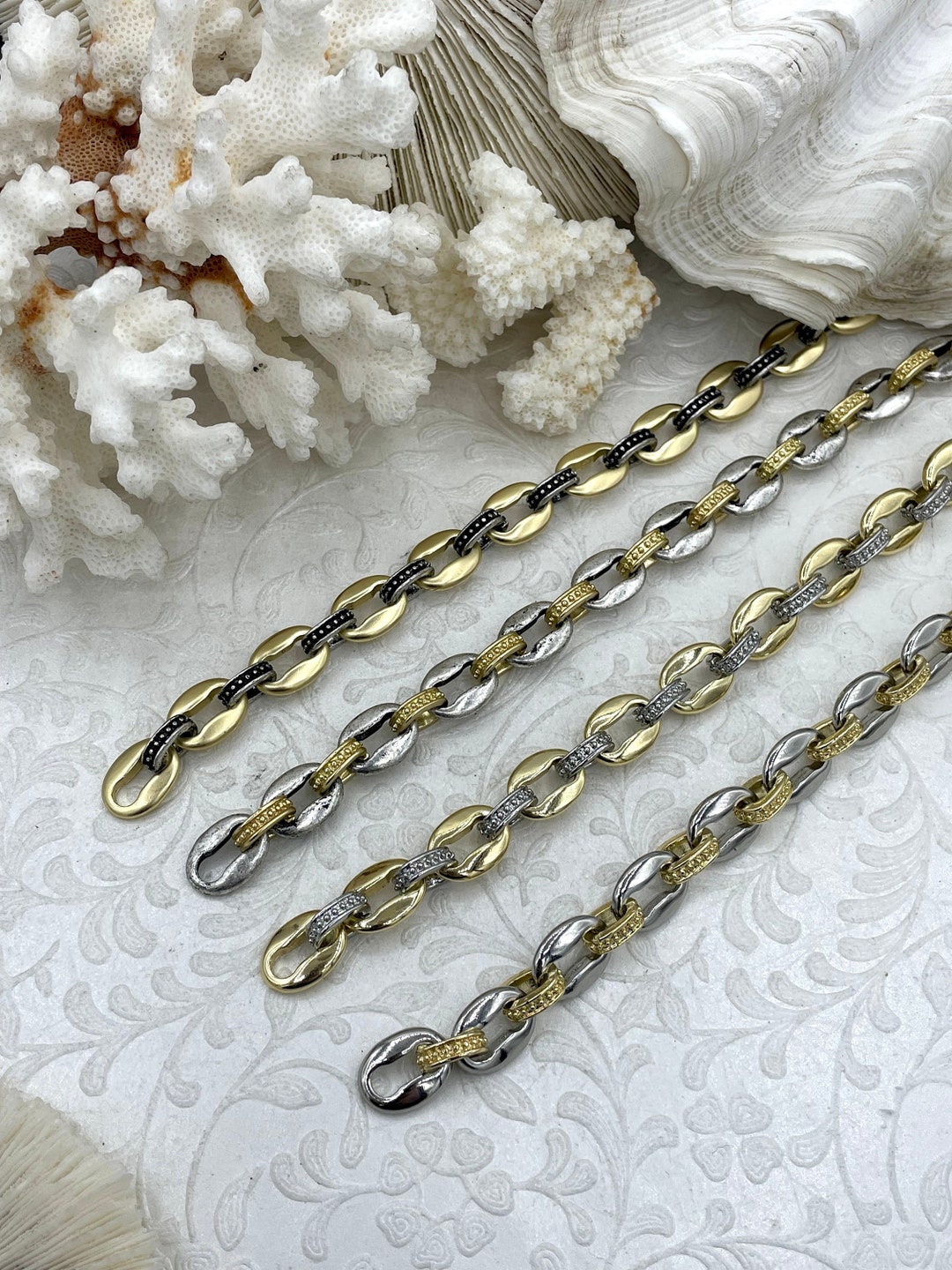 Mixed Link Mixed Metal Textured Cable Chain,sold by the Foot. Brass ...