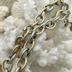 Mixed Link Mixed Metal Textured Cable Chain, Sold by the Foot. 13mm X ...