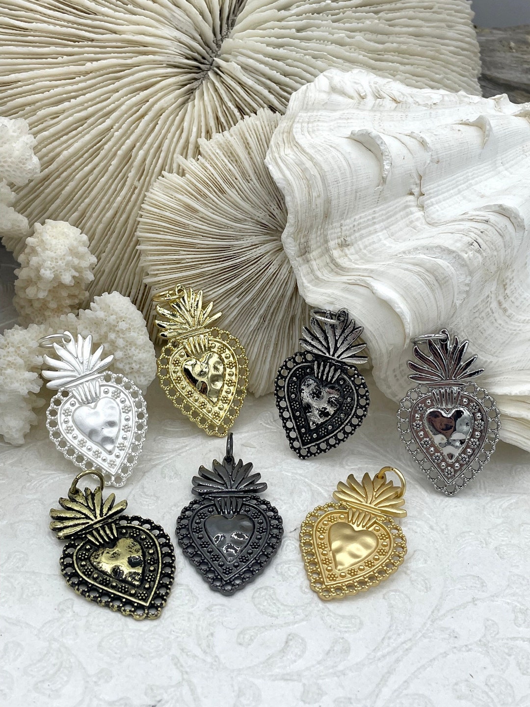 Sacred Heart Pendant, Sacred Heart Charm, Love Charm, Religious Charm 5 ...