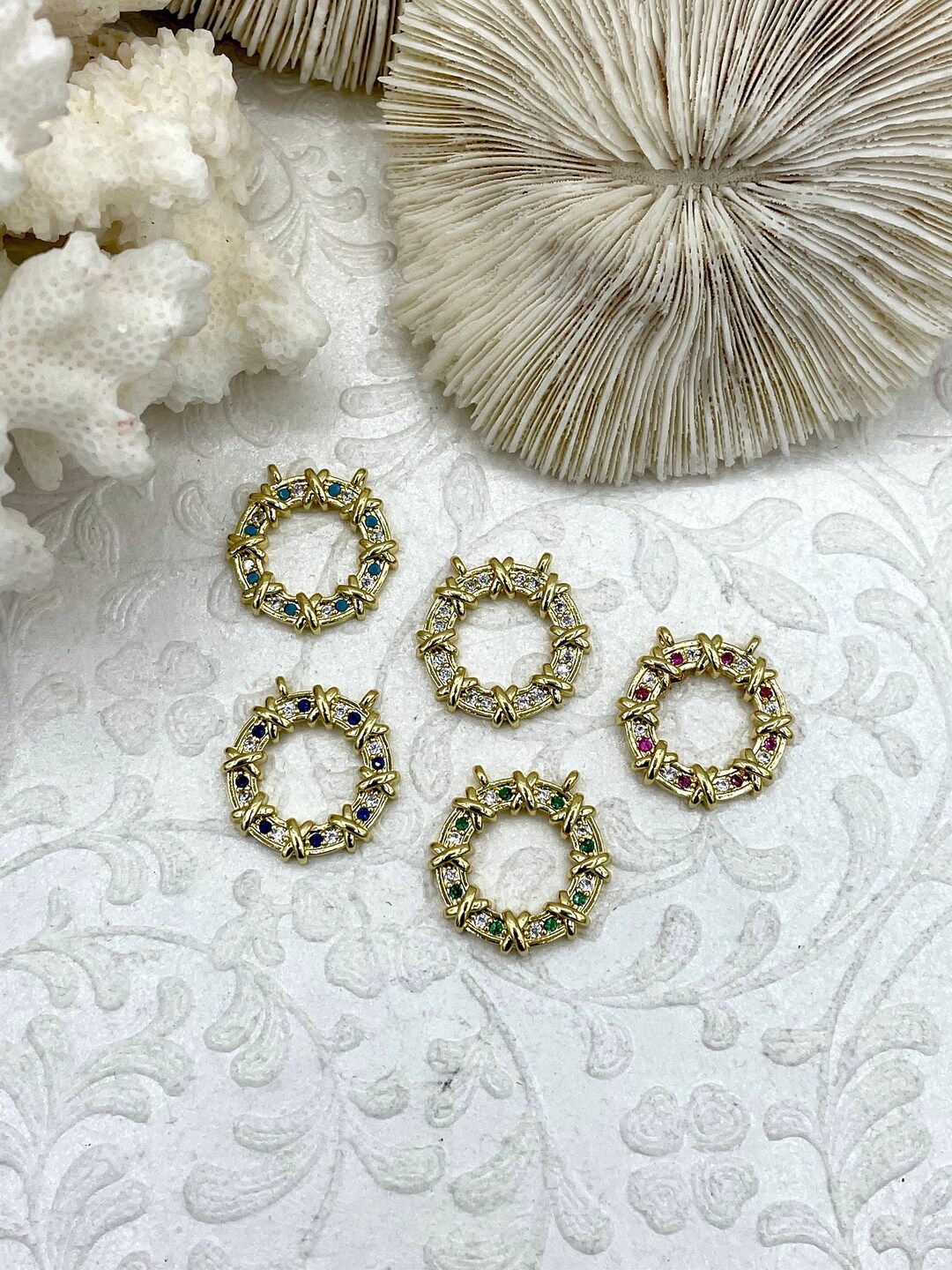 Small Gold Round Crystal Charm Pendants With CZ, Colorful and Clear ...