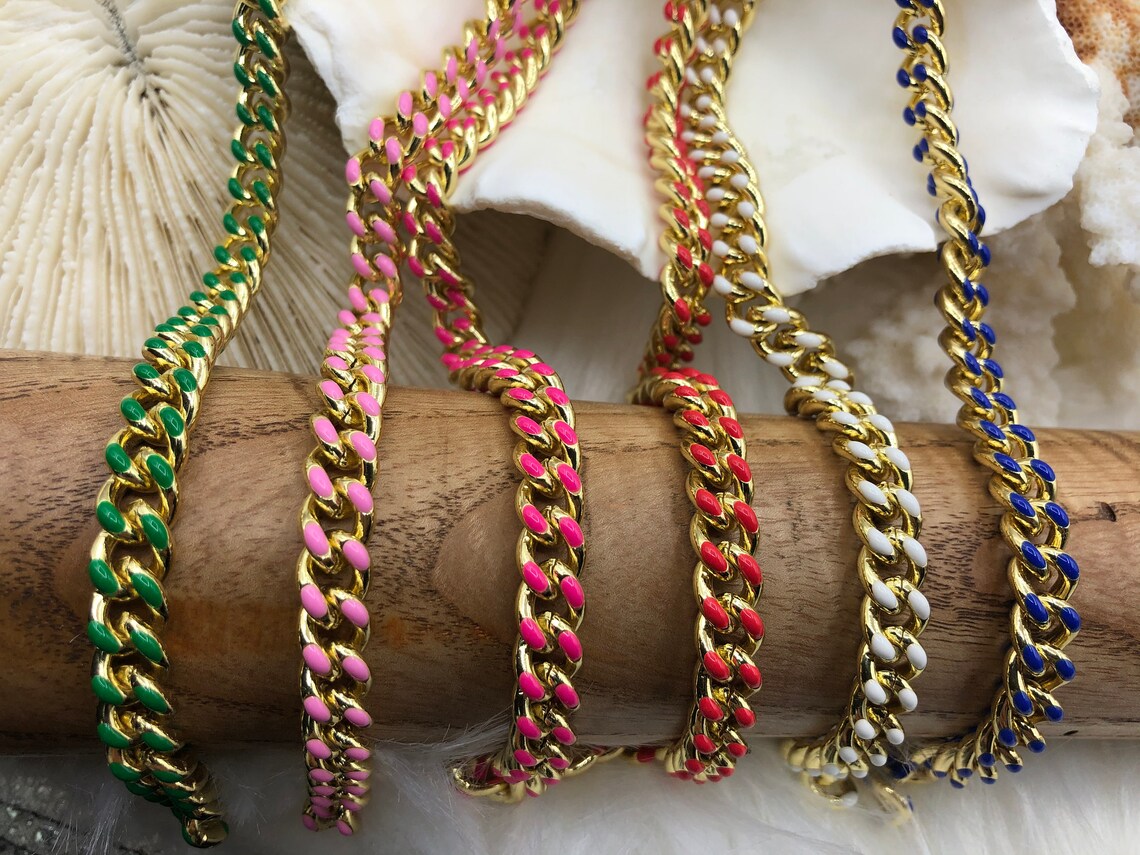 Enamel Plated Colored Curb Chain 8mm Colorful Chain Chunky | Etsy