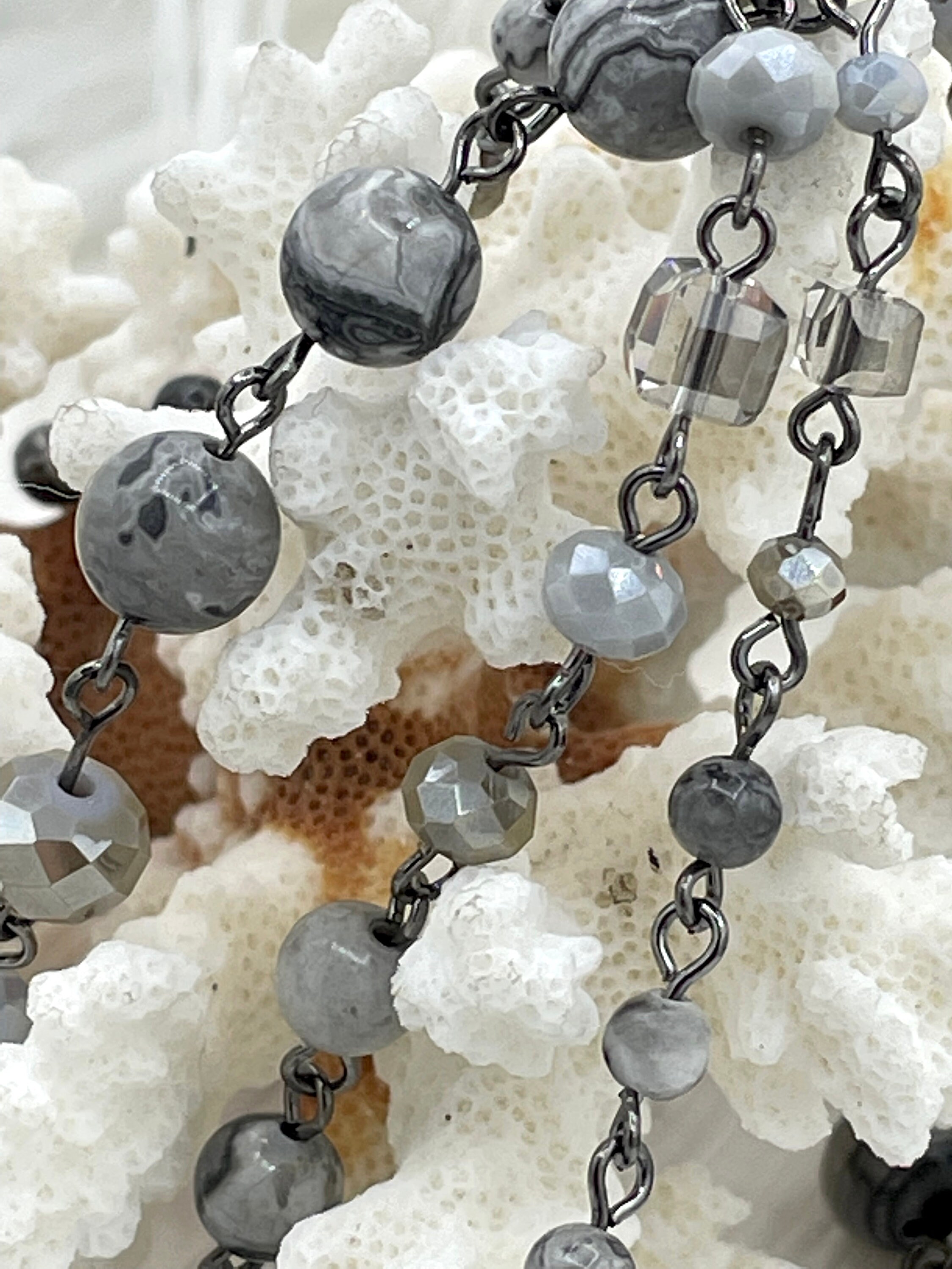 Gemstone Crystal Mix Rosary Picasso Jasper Square and Rondelle Crystal ...
