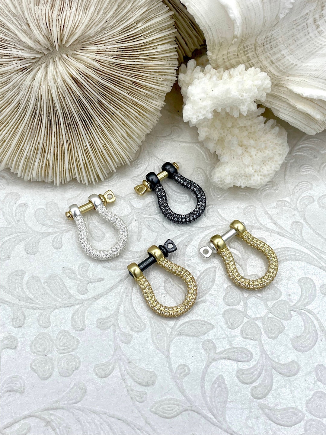 Pave U Shape Clasp, Two Tone U Lock Marine Shackle BRASS, Horseshoe ...