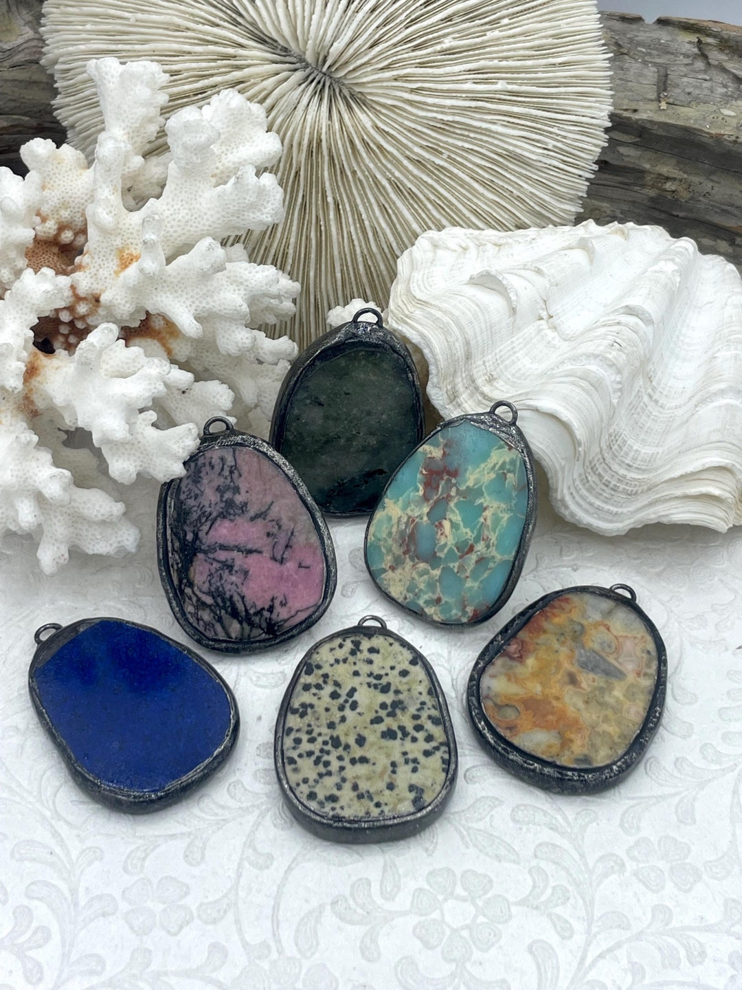 Soldered Natural Stone Pendants, Oval Stone Pendants With Gunmetal ...