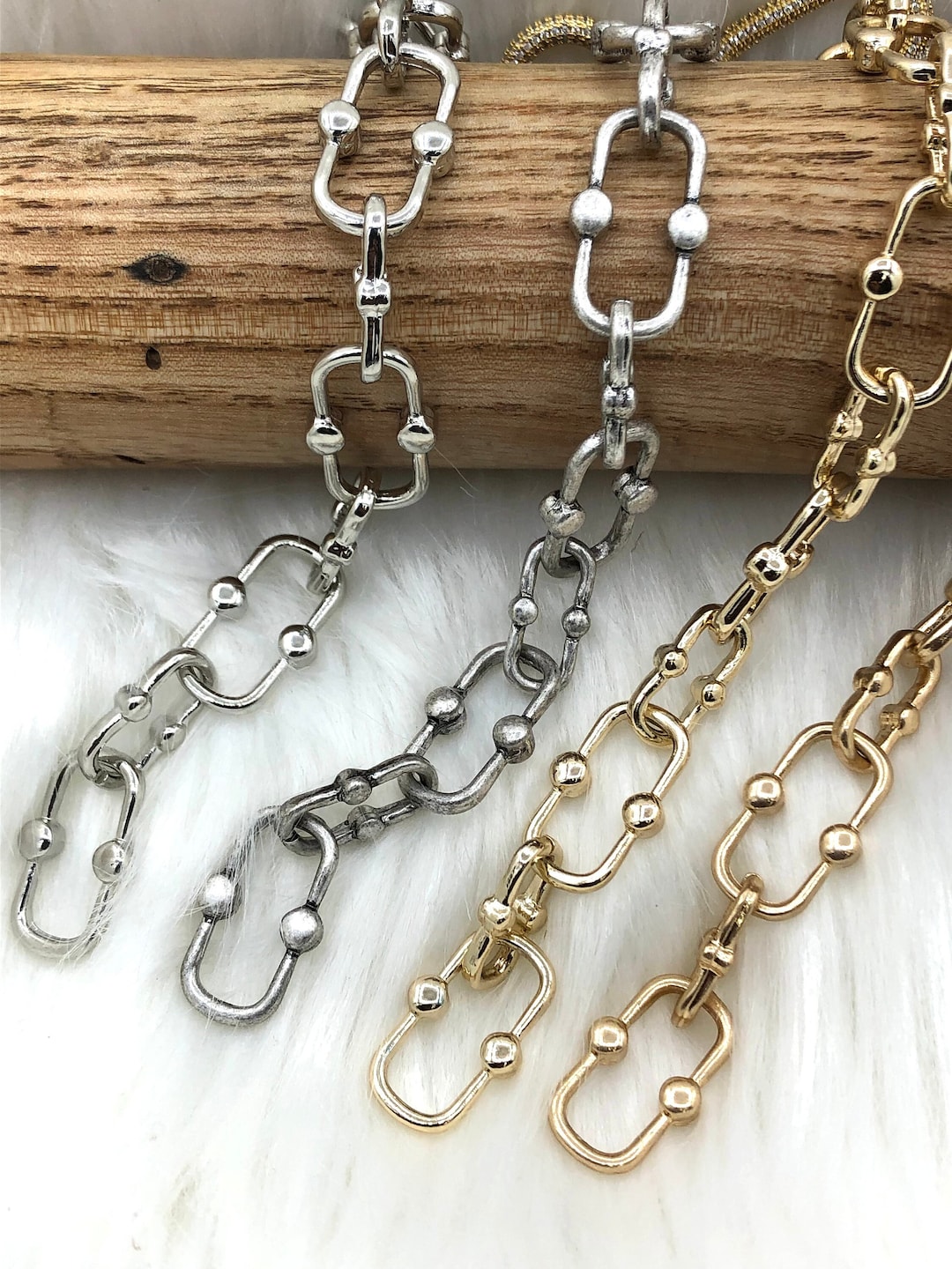 Chunky Statement Chain Mixed Links,bulky Link Chain Gold, Rhodium ...