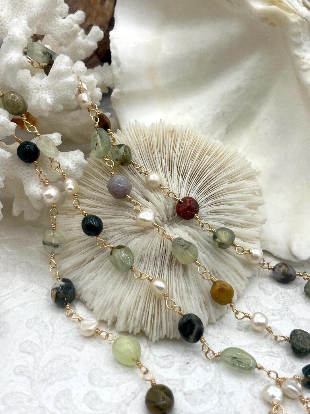 Mixed Agate Stone Beaded Rosary Chains With Pearls, Beaded Chains ...