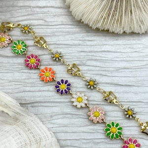 Enamel Brass Daisy Chains, Gold Plated Brass Chain, Multicolor Pastel ...