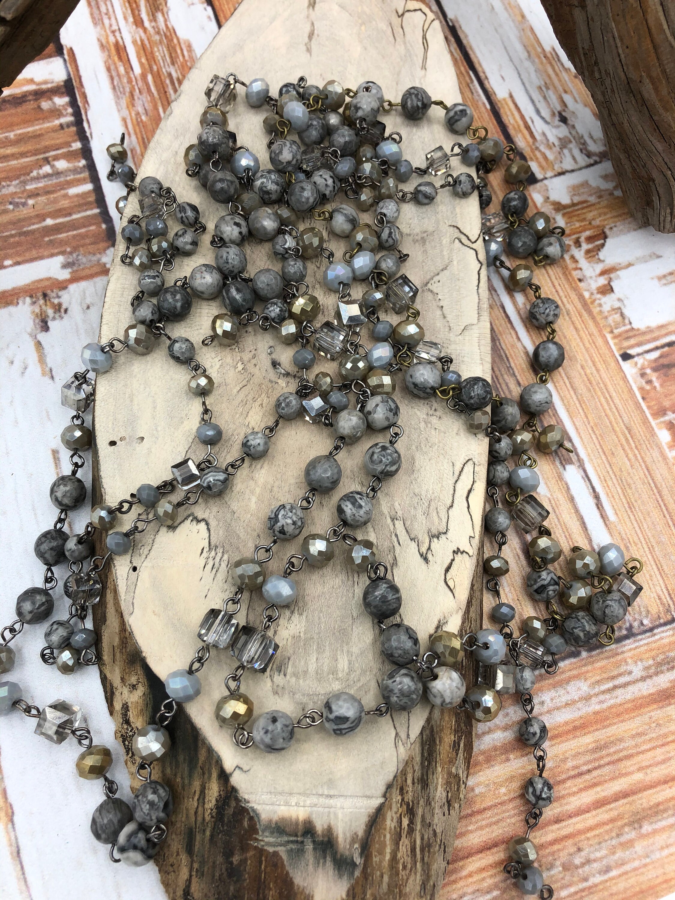 Gemstone Crystal Mix Rosary Picasso Jasper Square and Rondelle Crystal ...