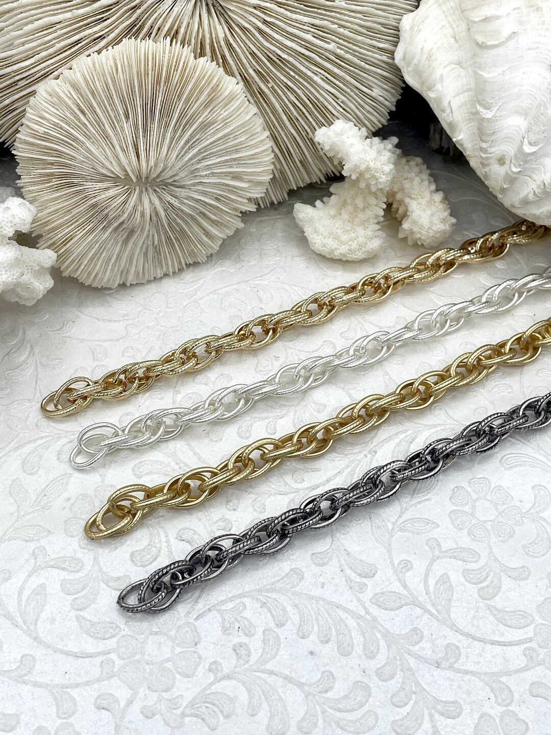 Textured Chunky Triple Link Chain, Multilink Chain Oval, Statement ...