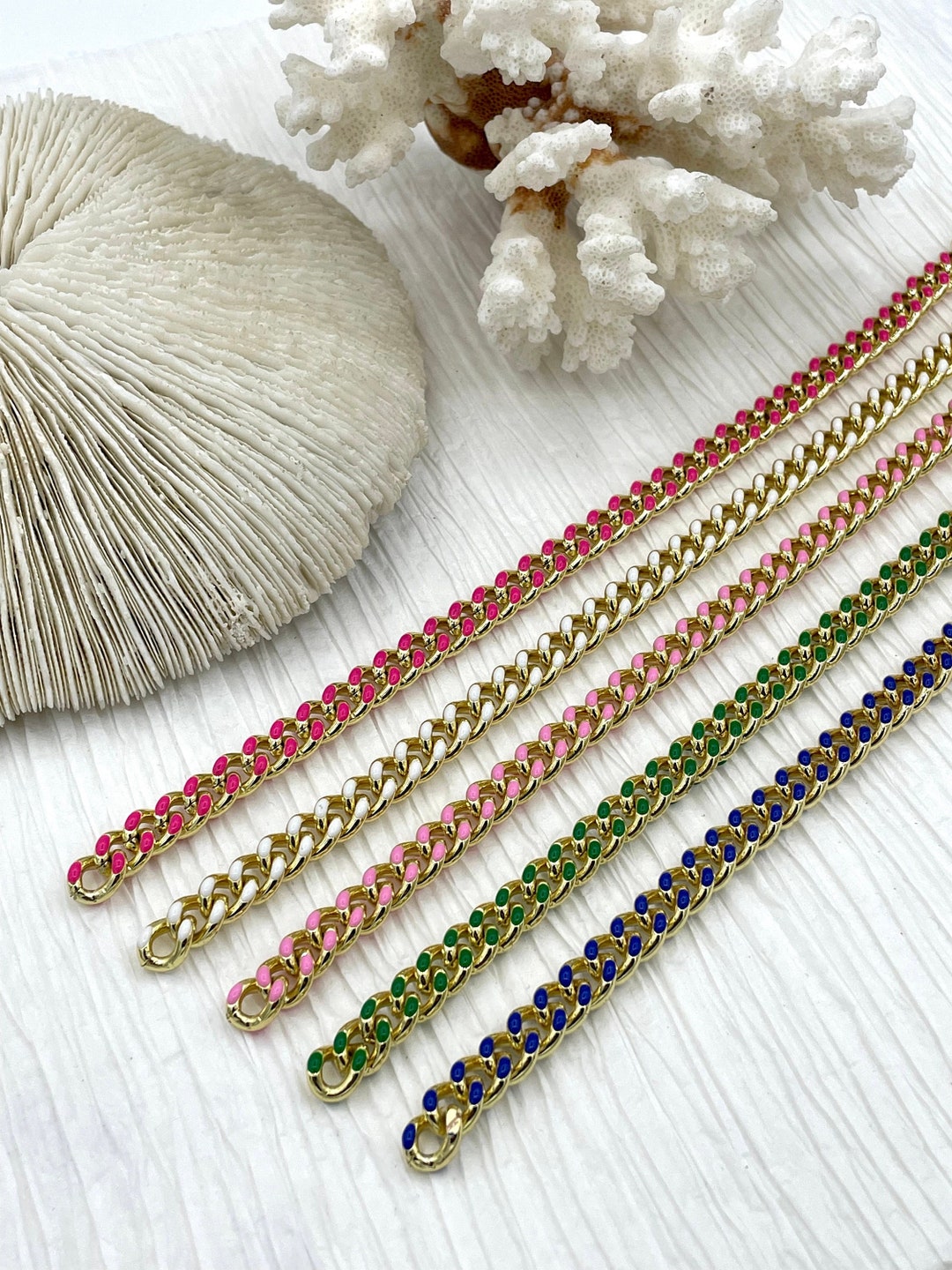 Enamel Plated Colored Curb Chain 8mm, Colorful Chain, Chunky Statement ...