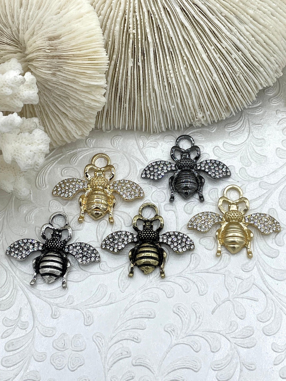 French Bee Charm Pendant CZ Micro PAVE , French Bee Charm, CZ Bee, 33mm ...