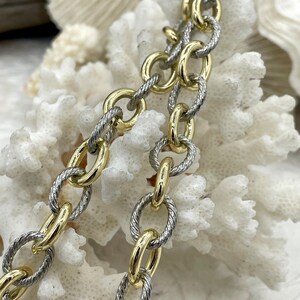 Mixed Link Mixed Metal Textured Cable Chain, Sold by the Foot. 13mm X ...