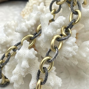 Mixed Link Mixed Metal Textured Cable Chain, Sold by the Foot. 13mm X ...